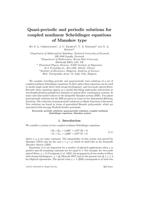 Pdf Quasi Periodic And Periodic Solutions For Coupled Nonlinear Schrodinger Equations Of