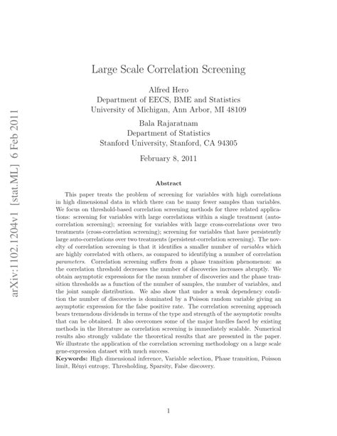 Pdf Large Scale Correlation Screening