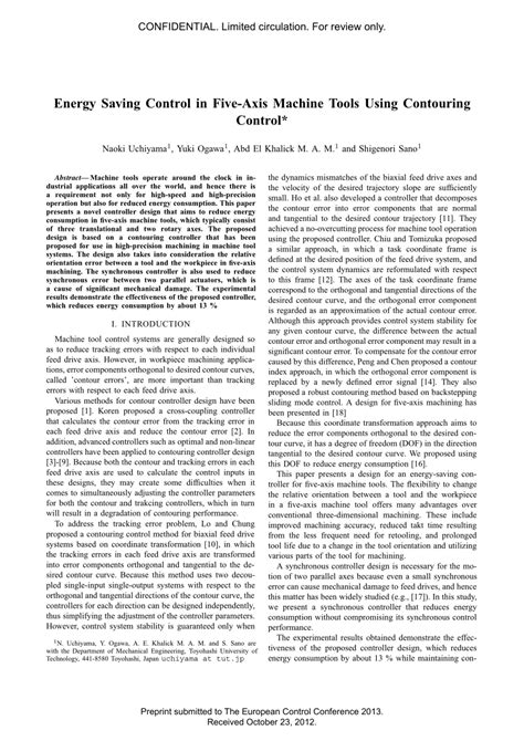 Pdf Energy Saving Control In Five Axis Machine Tools Using Contouring