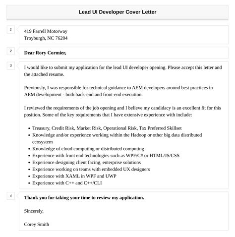 Lead Ui Developer Cover Letter Velvet Jobs