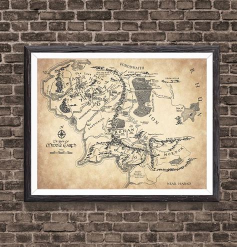 Lord Of The Rings Middle Earth Map Wall Art Poster Poster Canvas