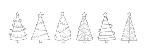 크리스마스 트리 색칠 공부 페이지 전나무 소나무 라인 세트 가문비나무에 대한 스톡 벡터 아트 및 기타 이미지 가문비나무 갈란드 장식품 검은색 Istock