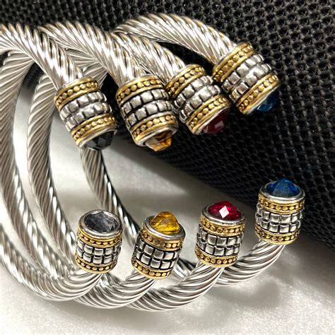 Classic 6mm Cable Cuff Bracelet Two Tone 18k Gold Cable Cuff Bracelets