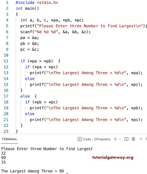 C Program To Find The Largest Of Three Numbers Using A Pointer