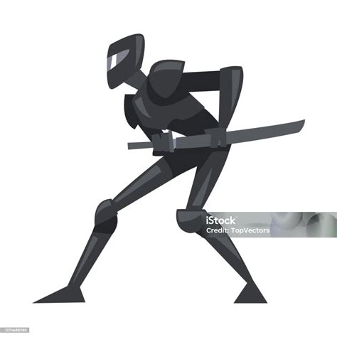 로봇 여자 닌자 캐릭터 카니발 파티 가면 또는 온라인 비디오 게임 디자인 요소 만화 스타일 벡터 일러스트 검에 대한 스톡 벡터 아트 및 기타 이미지 Istock