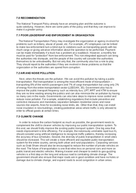 Recommendation As Notes 7 Recommendation The National Transport Policy Already Have An