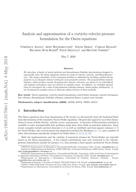Pdf Analysis And Approximation Of A Vorticity Velocity Pressure
