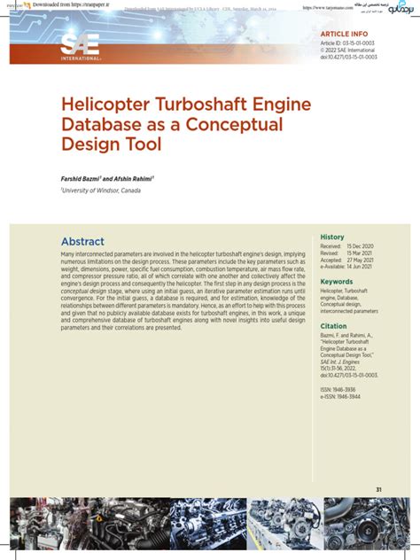 Helicopter Turboshaft Engine Database As A Conceptual Design Tool Pdf