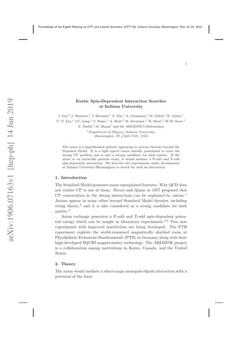 Pdf Exotic Spin Dependent Interaction Searches At Indiana University