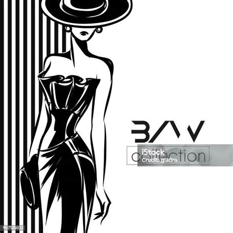 블랙 앤 화이트 패션 여자 실루엣 검은 배경 로고 벡터 일러스트 레이 션에 아름 다운 패션 모델 검은색에 대한 스톡 벡터 아트 및 기타 이미지 Istock