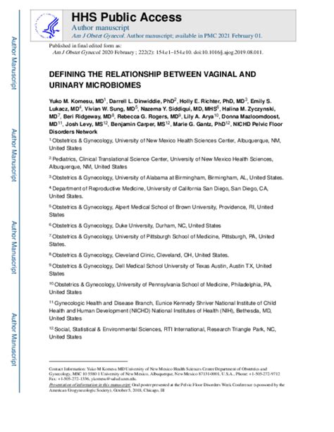 Pdf Defining The Relationship Between Vaginal And Urinary Microbiomes