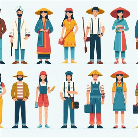 Flat Design Character Set Premium Ai Generated Image