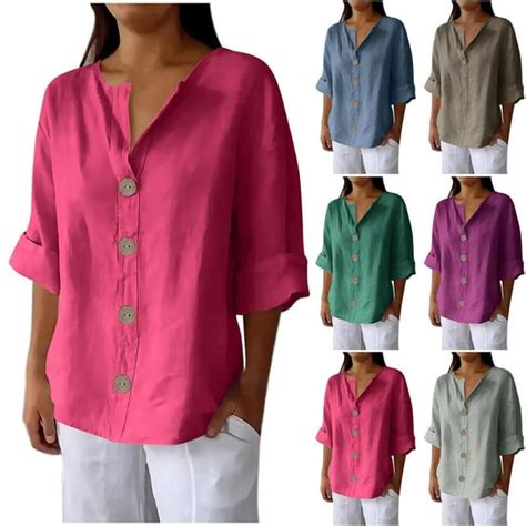 Sevevn Womens New Solid Color V Neck Three Quarter Sleeve 34 Loose