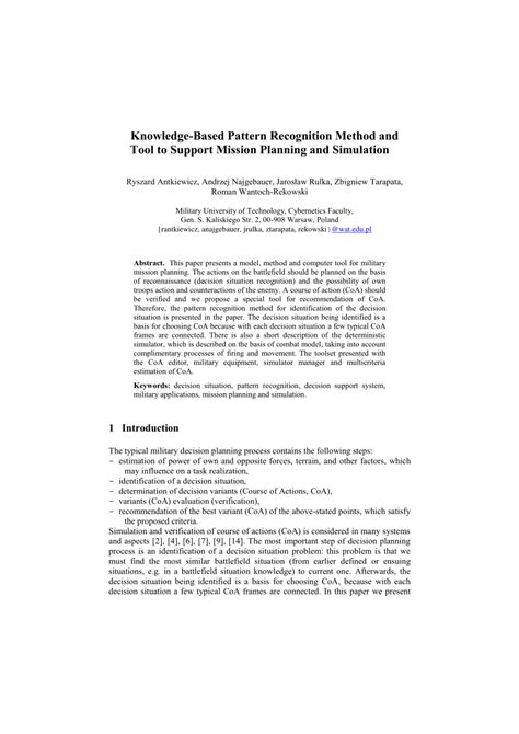 Pdf Knowledge Based Pattern Recognition Method And Tool To Support Mission Planning And