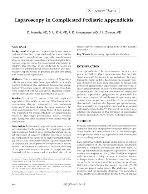 Pdf Laparoscopy In Complicated Pediatric Appendicitis