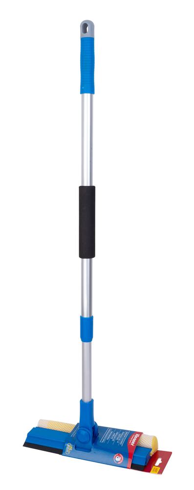 Kleaner მინის საწმენდი ჯოხი ტელესკოპური სახელურით ღრუბლით და რეზინით