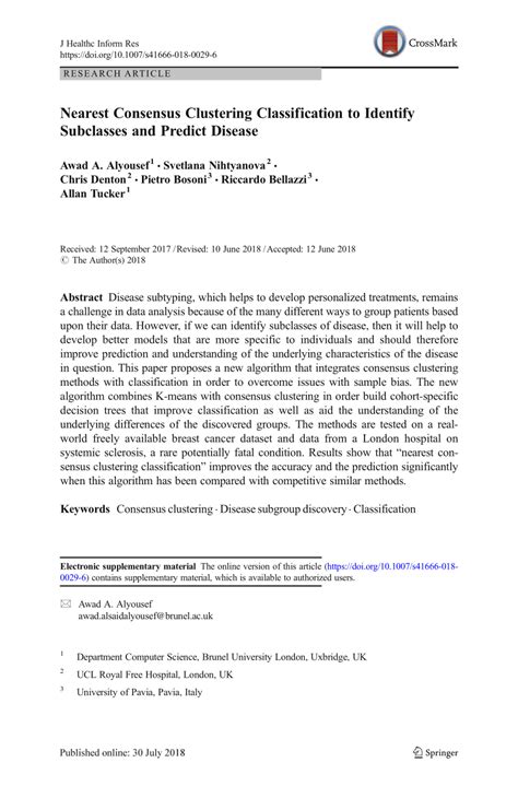 Pdf Nearest Consensus Clustering Classification To Identify