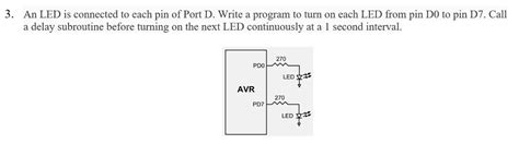 Solved 3 An Led Is Connected To Each Pin Of Port D Write A