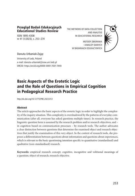 PDF Basic Aspects Of The Erotetic Logic And The Role Of Questions In Empirical Cognition In
