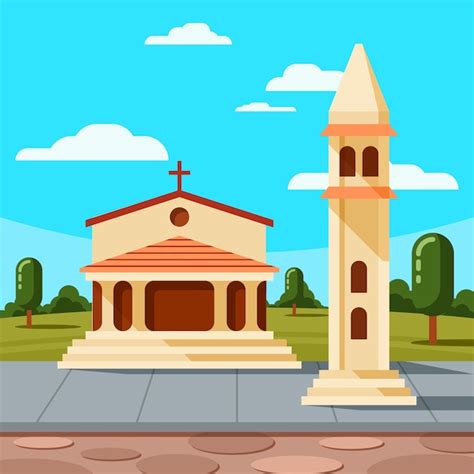 Flat Design Church Building Illustration Free Vector