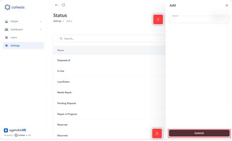 Settings Asset Status Agendis
