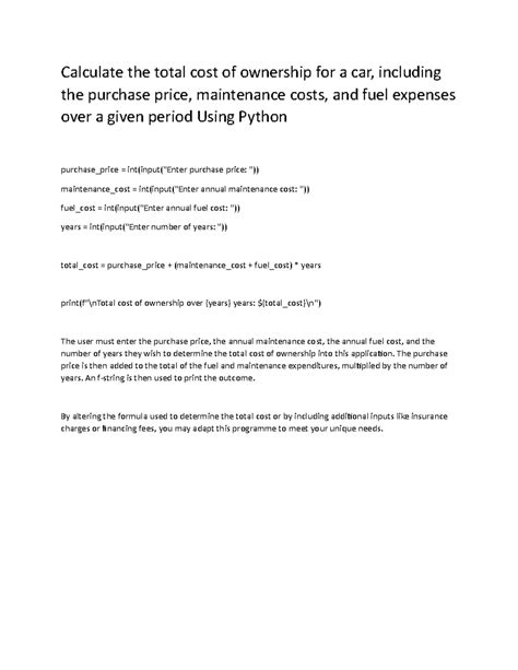 Comp6076 Assign 03 Python Calculate The Total Cost Of Ownership For A