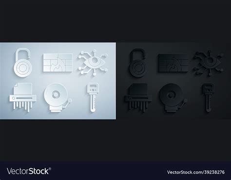 Set Ringing Alarm Bell Eye Scan Paper Shredder Vector Image