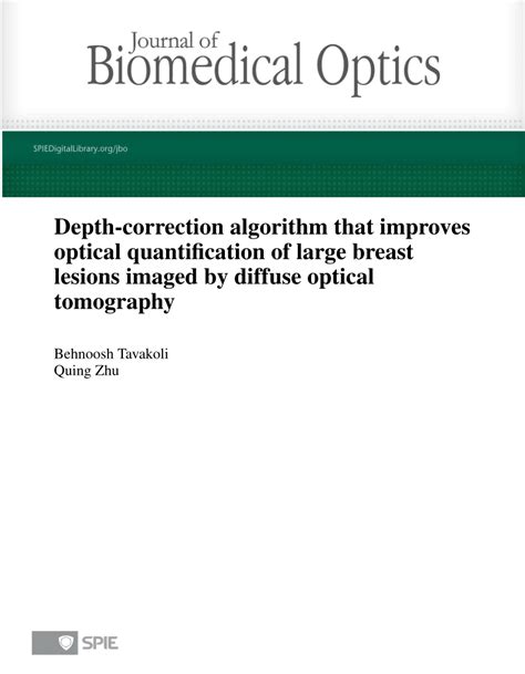 Pdf Depth Correction Algorithm That Improves Optical Quantification Of Large Breast Lesions