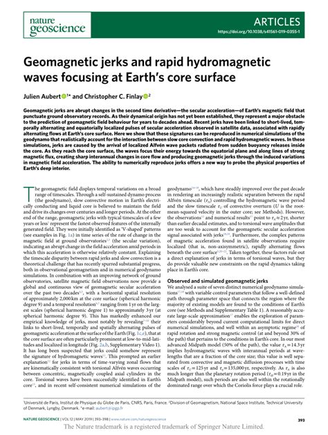 Geomagnetic Jerks And Rapid Hydromagnetic Waves Focusing At Earths Core Surface Request Pdf