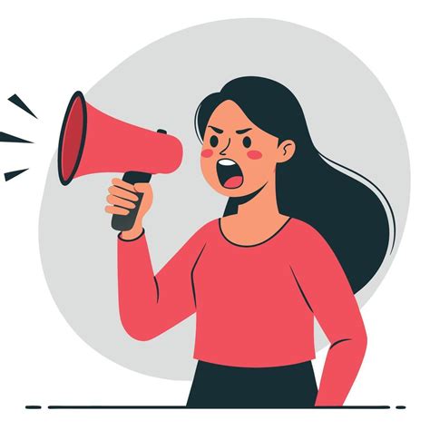 Woman With Megaphone Projecting Her Voice In Protest Or Announcement
