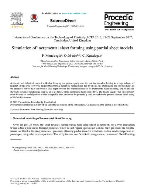 Pdf Simulation Of Incremental Sheet Forming Using Partial Sheet Models