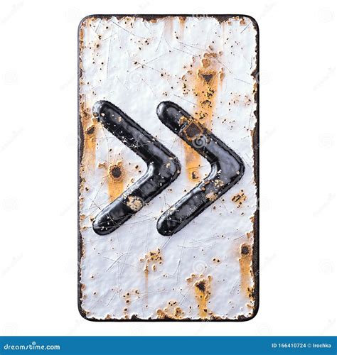 Symbol Right Pointing Double Angle Quotation Mark Made Of Forged Metal On The Background