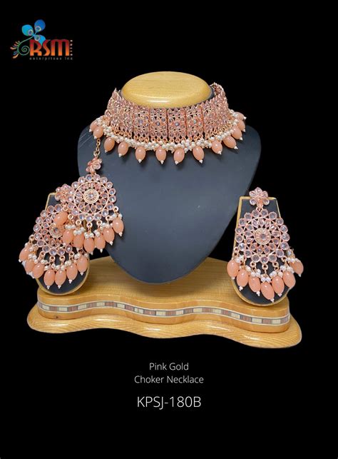 Pink Gold Choker Necklace Set Rsm Silks Online