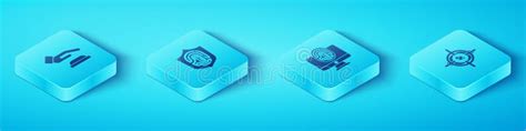 Set Isometric Palm Print Recognition Fingerprint Shield Eye Scan And Monitor With Fingerprint