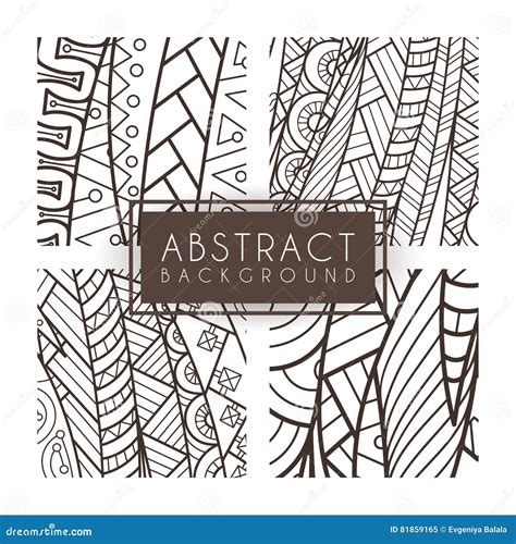 Set Of Four Vector Monochrome Intricate Patterns Doodle Zentangle Stock Vector Illustration