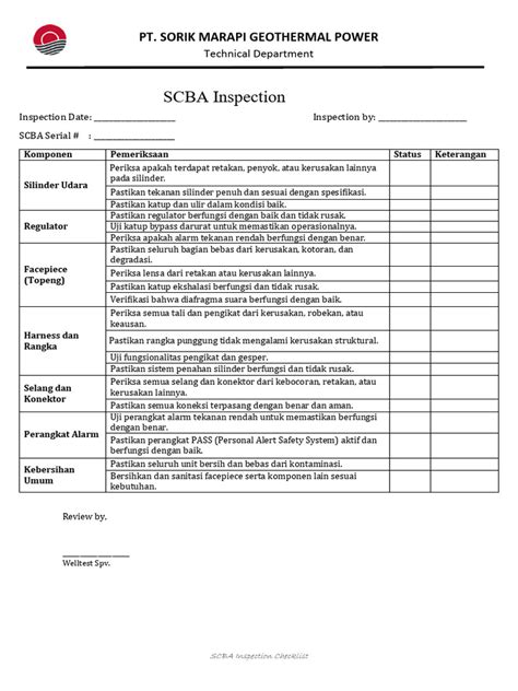 Scba Inspection Checklist Pdf