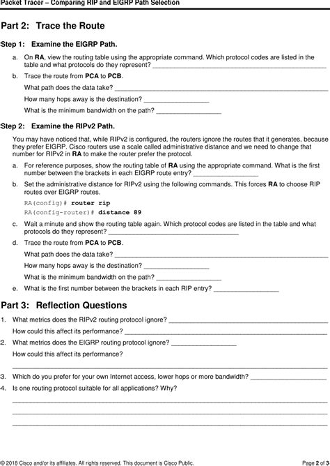 Packet Tracer Comparing RIP And EIGRP Path Selection Instructions