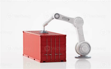Mechanical Arm And Industry Container D Rendering Stock Photo At Vecteezy