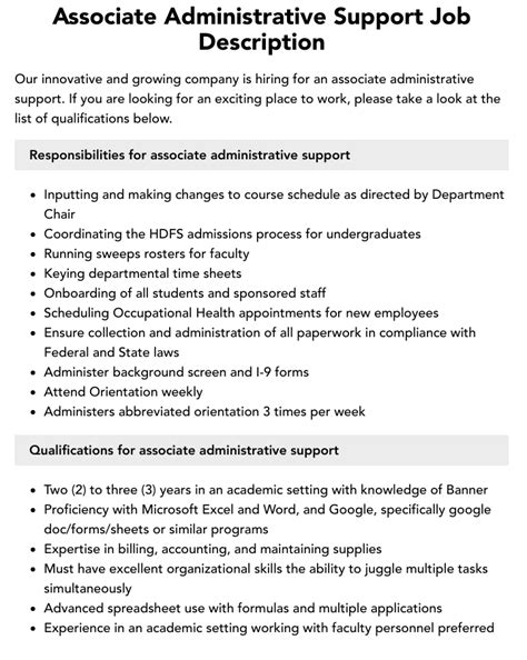 Associate Administrative Support Job Description Velvet Jobs