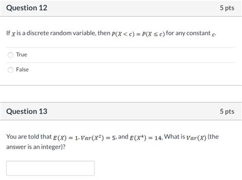Solved Question 12 5 Pts If X Is A Discrete Random Variable