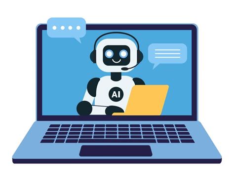 Premium Vector Cute Chat Bot Robot With Yellow Laptop On On The