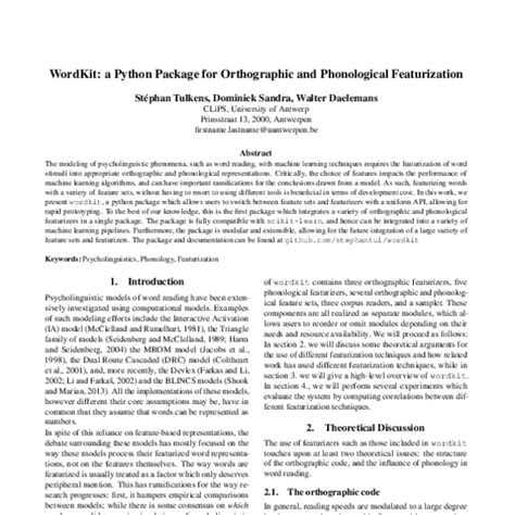 Wordkit A Python Package For Orthographic And Phonological Featurization Acl Anthology