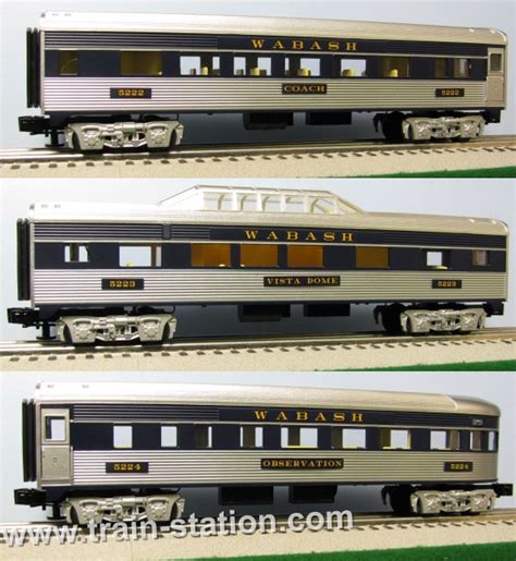 Lionel 0 3 Wabash Bluebird Passenger Cars Observaion Pullman And Combo Car