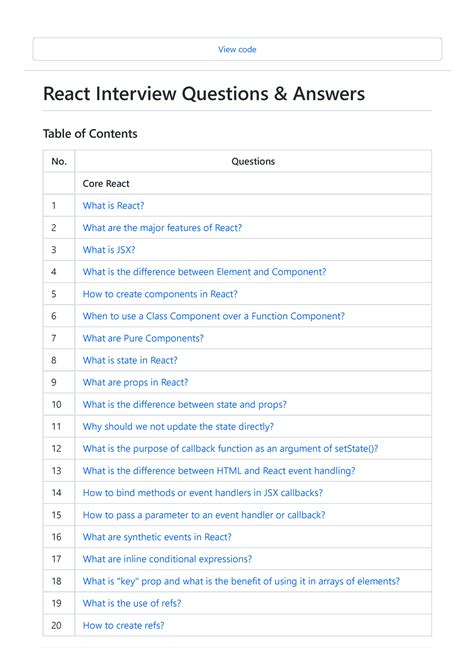 React View Code React Interview Questions And Answers Table Of Contents No Questions Core React