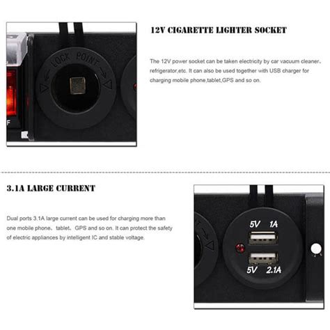 Auto Reset Switch Panel With Dual USB Socket And V Auxiliary Power Outlets