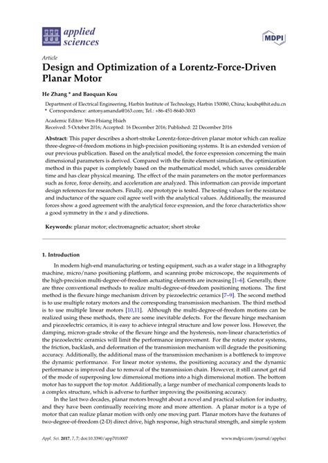 Pdf Design And Optimization Of A Lorentz Force Driven Planar Motor