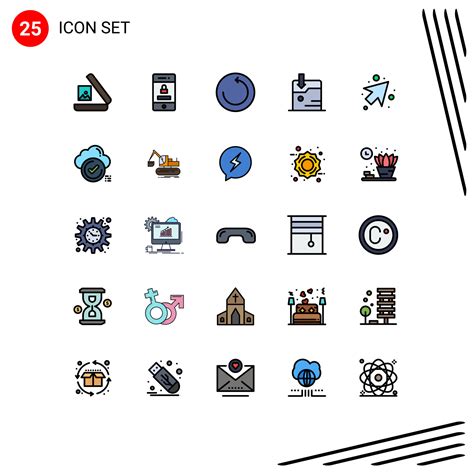 25 Universal Filled Line Flat Colors Set For Web And Mobile Applications Tick Right Restore Up