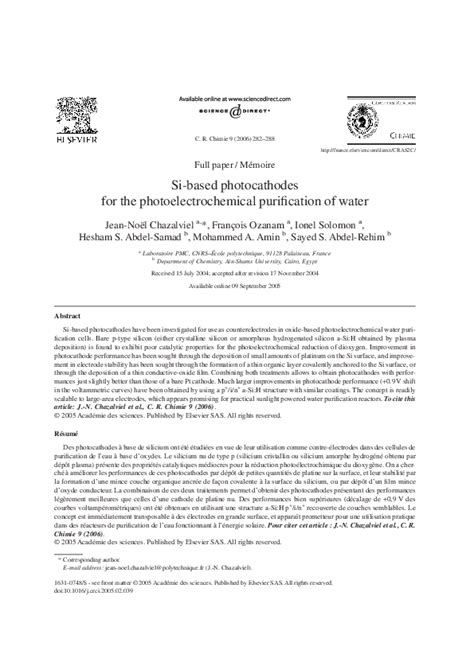 Pdf Si Based Photocathodes For The Photoelectrochemical Purification Of Water