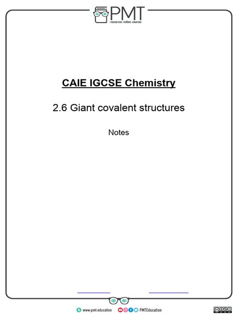 Notes 2 6 Giant Covalent Structures Caie Chemistry Igcse Pdf Silicon Dioxide Carbon