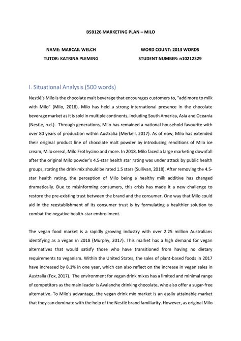 Bsb126 Marketing Plan Milo Warning Tt Undefined Function 32 Warning Tt Undefined